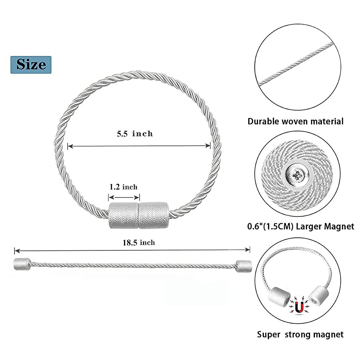 XDerlin 2 Pack Strong Magnetic Curtain Tiebacks Outdoor Decorative Tie Backs Modern Rope Tiebacks Modern Handmade Tie Backs Decorative Curtain Holdbacks for raperies- White