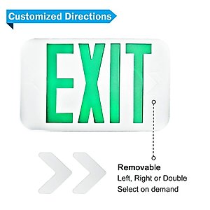 SPECTSUN 1PACK LED Exit Sign with Battery Backup, Green Exit Light,Hardwired Exit Sign, 120V/277V Exit Sign with Arrow,UL Exit Sign Lighting, Commercial Egress Light,2 sided Fire Exit Sign Plastic