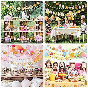 Qpout 4pcs Felt Groovy Party Decorations Set Include Groovy Hippie Boho Banner Groovy Boho Daisy Garland Round And Heart Garland for Wall Window Home Daisy Party Decorations Retro Classroom Decor