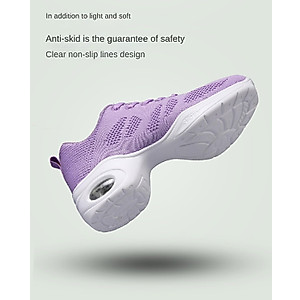 Women's Breathable Air Cushion Jazz Dance Shoes Lace Up Mesh Sneakers - Split Sole Athletic Walking Dance Thick Sole (Black,8.5)