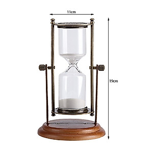 15 Minutes Hourglass Metal Glass Rotating Sand Timer with Wooden Base for Gifts Toy Home Office Desktop Decor