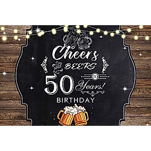 OERJU 6x4ft Happy 50th Birthday Backdrop Wooden Plank Cheers and Beers 50 Years Birthday Background for Photography 50th Birthday Party Decor Banner for Men