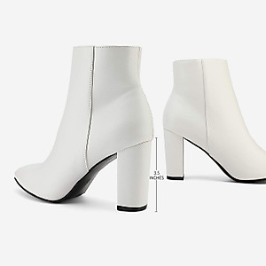 DREAM PAIRS Womens White Pu Chunky Heel Ankle Booties Pointed Toe Short Boots Size 9 B(M) US Sianna-1 Stunner, White/Pu