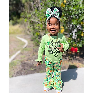 Unique Baby 2 Piece Girls Double Ruffle Leggings and Long Sleeve Shirt Clothes Set Kid and Toddler Girl St Paricks Day Outfit (7 Years, Little Lass)