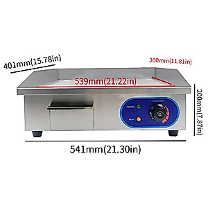 TAIMIKO Commercial Electric Griddle Flat Top Grill HotPlate Kitchen Grill CounterTop Stainless Steel Thermostatic Control 22" (Power Consumption -1500W,Rated Power -3000W)