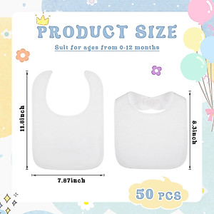 Toulite 50 Pcs White Bibs for Baby Washable Reusable Waterproof Feeder Bibs Cotton Baby Bibs with Double Sided Design for Fabric Markers Embroidery