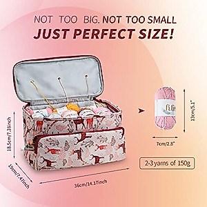 LOOEN Knitting Bag Large Size,Yarn Storage Organizer Tote Bag Holder Case Cuboid with Zipper Closure and Pocket for Knitting Needles Crochet Hooks Project Accessories,Easy to Carry