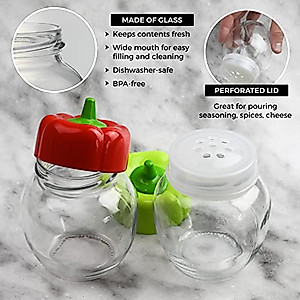 Seasoning Shaker Perforated Top Shaker For Parmesan Cheese, Pepper, Kosher Salt, Glass Jar With Cute Pepper Lid, Dishwasher Safe - 7oz - Set Of 2