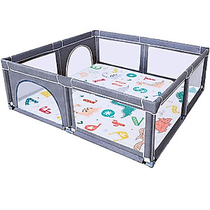 MEM Playpen Mat 71" X 59" Baby Play Mat, Thicken One-Piece Baby Crawling Mat, Non Slip Washable Play Mats for Floor, Cushioned Baby Playmat Floor Mat for Infants, Babies, Toddlers