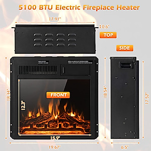 Tangkula 18 Inch Electric Fireplace, 5100 BTU Freestanding Electric Fireplace Heater with Remote Control, Adjustable Flame Brightness, Overheat Protection for Home, Hotel, ETL Certification