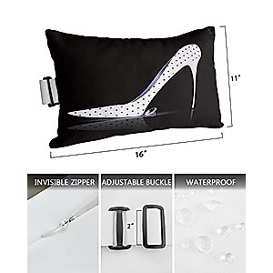 HilariousM High Heels Shoes Diamond Outdoor Pillows for Chaise Lounge Chair, White Black Waterproof Lumbar Head Support Pillow with Adjustable Elastic Band for Pool Patio Furniture Decorative