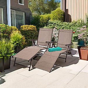 Best Choice Products Set of 2 Outdoor Patio Chaise Lounge Chair Adjustable Reclining Folding Pool Lounger for Poolside, Deck, Backyard w/Steel Frame, 250lb Weight Capacity - Brown