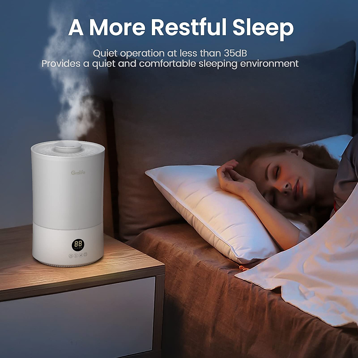 Humidifiers for Bedroom Large Room, Ultrasonic Cool Mist Humidifier for Baby Nursery and Plants, Up to 24 Hours, Top Fill, Night Light, Auto Shut Off, Easy Clean, Quiet