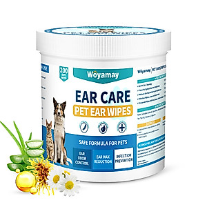 Woyamay Ear Wipes for Pet, 200PCS Pet Ear Cleaning Wipes Wash Cleaner for Dogs Cats - Ear Wipes for Dogs Cats, Remove Ear Wax Dirt Debris for Dogs Cats
