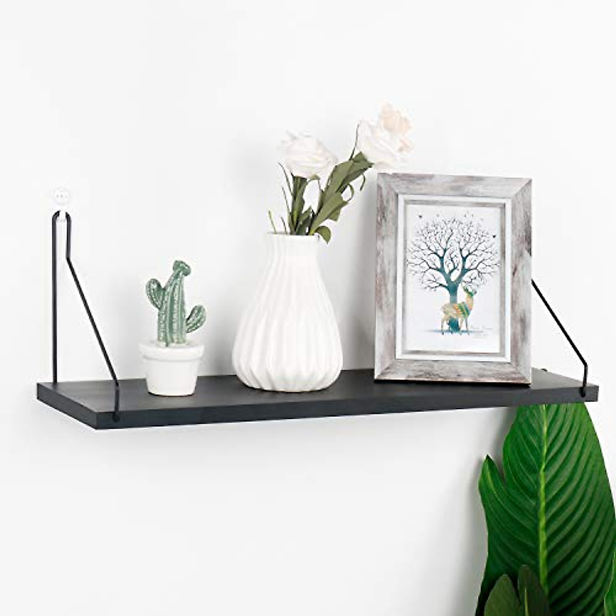 Floating Shelves Decorative Shelves Wooden Wall Mounted Shelf for Bedroom Living Room Kitchen and Office (Black,19.7 in)