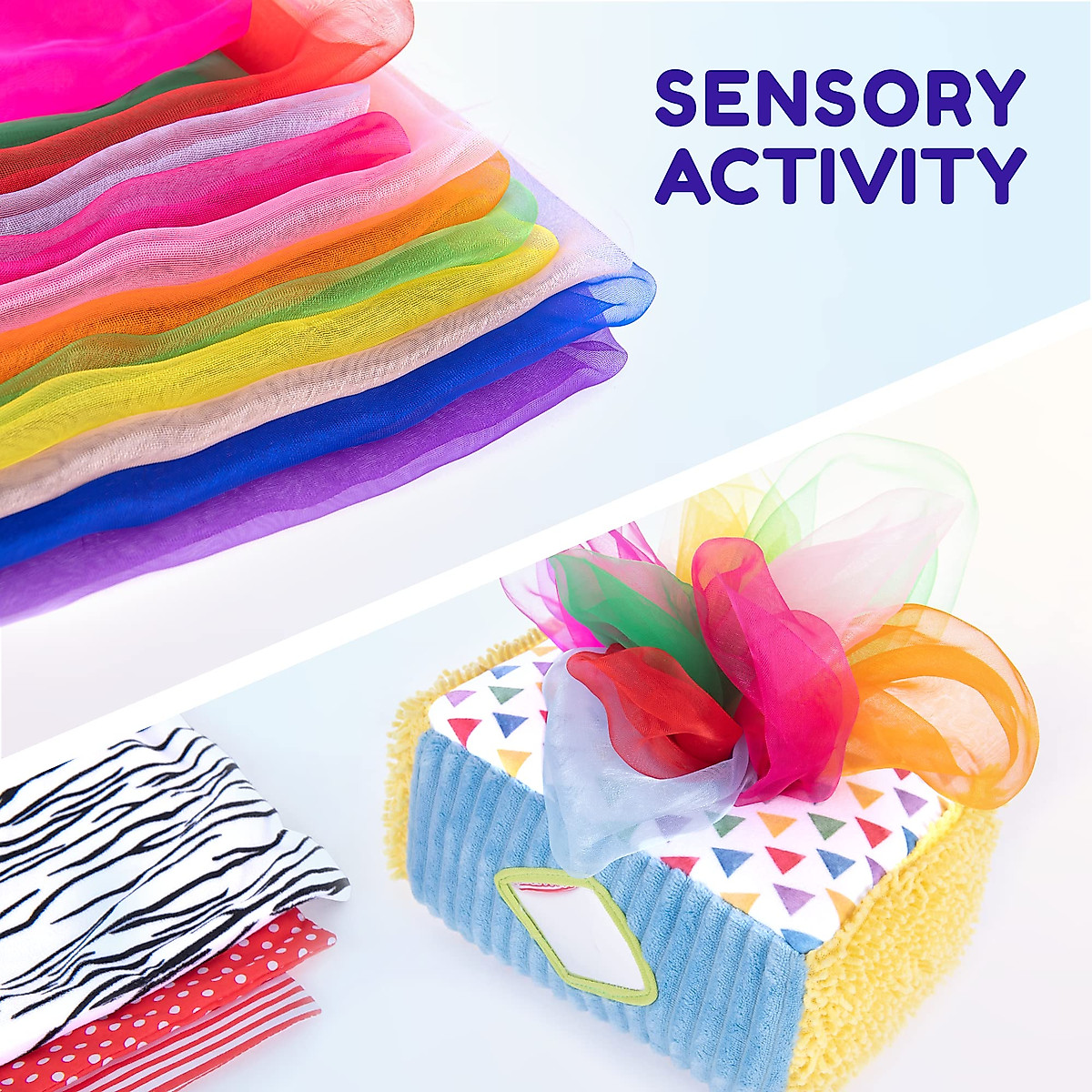 Lovebirds Montessori Sensory Baby Toy Tissue Box-Toddler Infant STEM Cognitive Development-Toddler-Juggling Scarves-Pull Along-Manipulative Preschool Learning Toys-Babies 6-12months