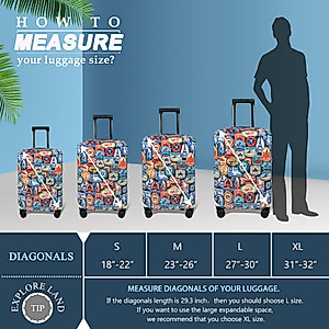 Explore Land Travel Luggage Cover Suitcase Protector Fits 31-32 Inch Case (Landmark Sticker, XL)
