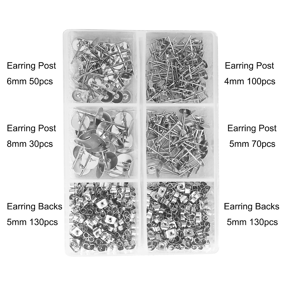 DIYEAR 316L Stainless Steel Earring Posts, 510pcs 4/5/6/8mm Blanks Hypoallergenic Earring Studs with Earring Backs for Jewelry Making Supplies Earring findings