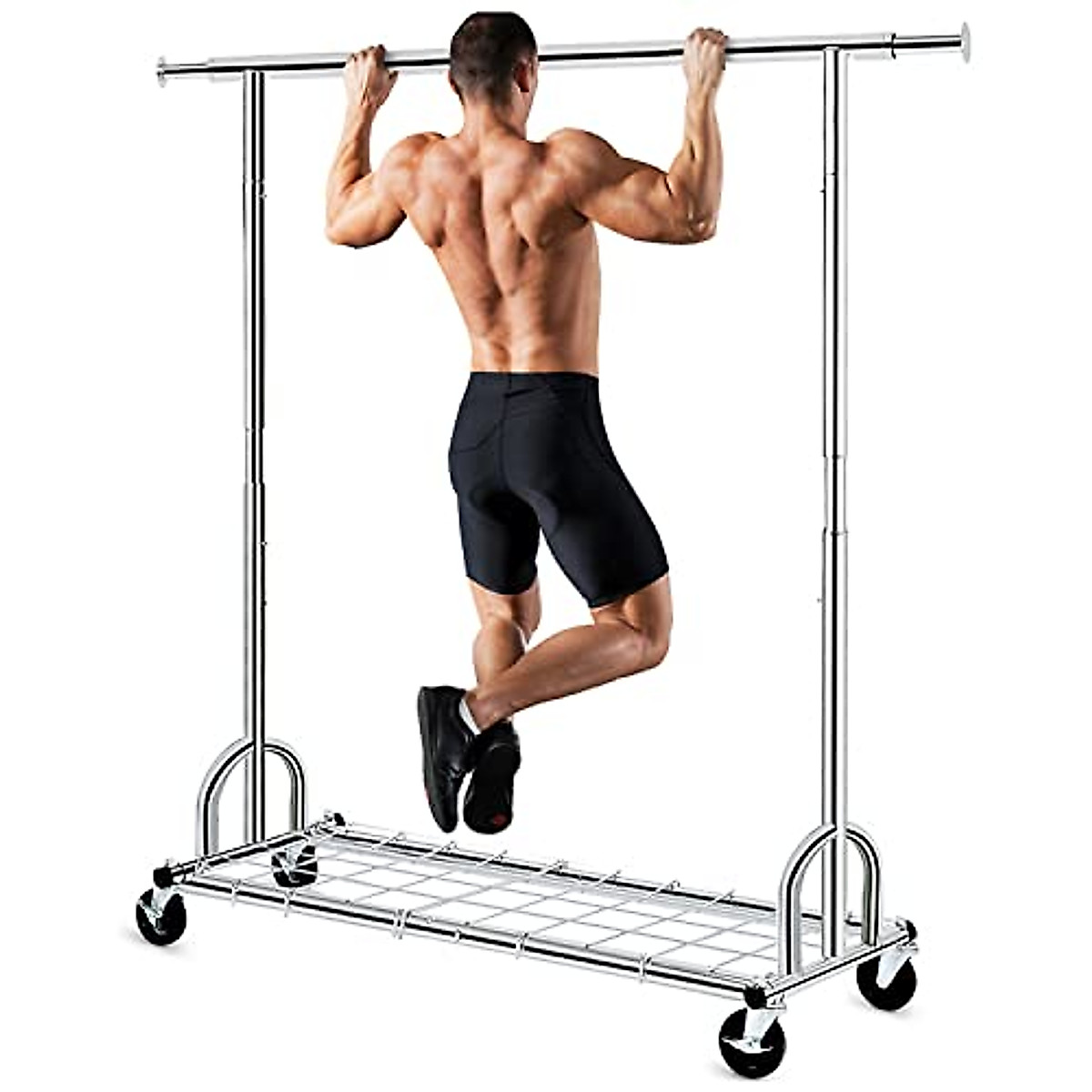 HOKEEPER Clothing Garment Rack with Shelves Capacity 450 lbs Clothing Racks on Wheels Rolling Clothes Rack for Hanging Clothes Heavy Duty Portable Collapsible Commercial Garment Rack Chrome