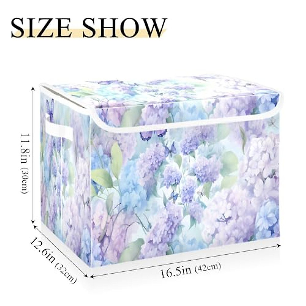 senya Baskets Collapsible Storage Bins with Lids, Purple Hydrangea Butterfly Storage Boxes Clothes Baskets for Organizing, B06D22020
