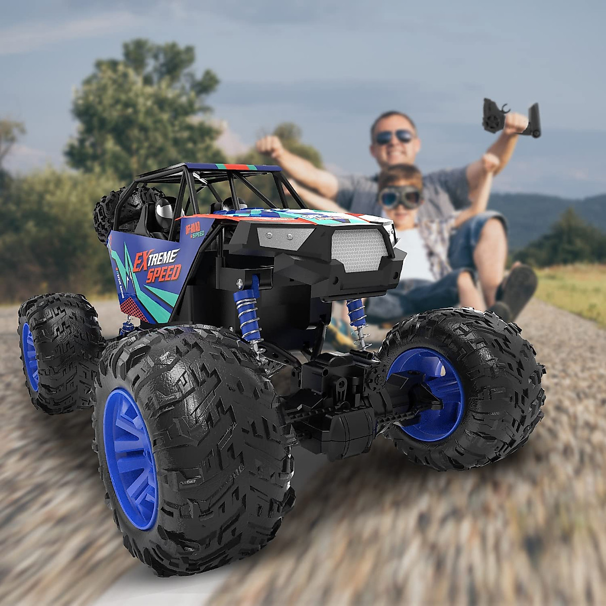 DE60 Large 1:8 Scale Upgraded RC Cars Remote Control Car for Adults Boys, Off Road Monster Truck with Realistic Sound, 2.4Ghz 4WD Rock Crawler Toy All Terrain Climbing, 2 Batteries for 80 Min Play