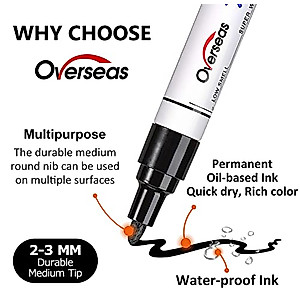 Permanent Paint Pens White Markers - 2 Pack Single color Oil Based Paint Markers, Medium Tip, Quick Drying and Waterproof Marker Pen for Metal, Rock Painting, Wood, Fabric, Plastic, Canvas, Mugs