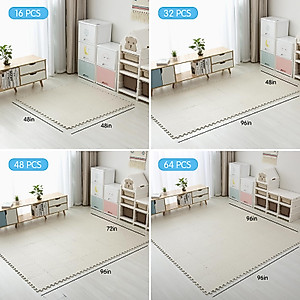 Coolcandy EVA Foam Play Mat, 16 Tiles Colorful Baby Play Mat, Square Kids Playmat with Solid Colored, 0.4" Thickened Interlocking Foam Floor Tiles, Puzzle Play Mat for Baby Crawling, Playing (White)