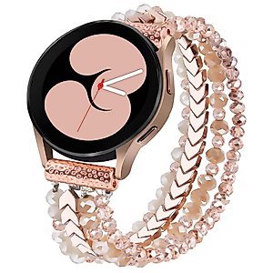 MOFREE Beaded Bracelet Compatible with Samsung Galaxy Watch7/6/5/4 40/44mm Band/Active 2,Watch 4 Classic 42mm 46mm,Watch 5 Pro 45mm Band Women,20mm Handmade Fashion Elastic Crystal Beads Bracelet