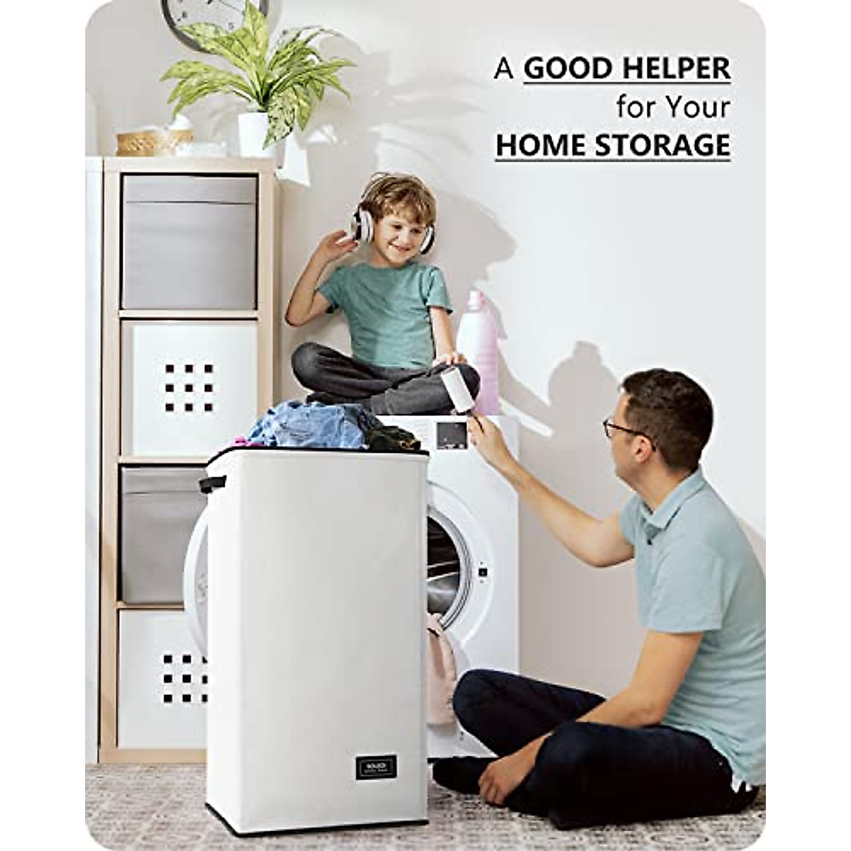 SOLEDI Laundry Hamper with Lid - 100L XL - Large Laundry Basket with Removable Bag, Collapsible Laundry Baskets, Convenient Storage - Hampers for Laundry for Bedroom, Bathroom, Closet, Dorm, Off-White