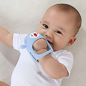 Wearable Soothing Teether, Penguin Buddy Silicone Baby Teething Toy for Infants, Baby Chew Toys for Sucking Needs, Hand Pacifier for Breast Feeding Babies, Car Seat Toy for New Born (Red)