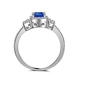 Uloveido Women's 925 Sterling Silver Cushion Cut Dark Blue and White Cubic Zirconia Hollow Cross Anniversary Birthday Rings Gift for Wife Girl-Friend (Blue, Size 6 JZ102