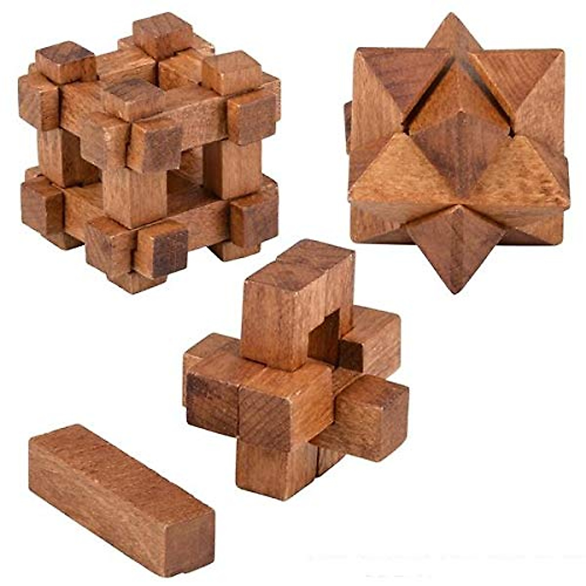 Mini Wooden Brain Teaser 3-D Puzzles 1.75” – 8 pk - Party Favors, Stocking Stuffers, Goody Bags, Classroom Prizes