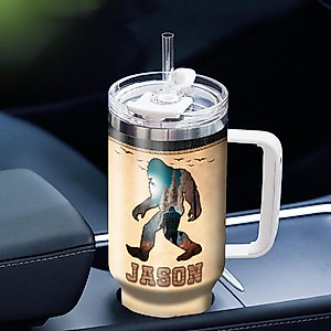 WAZONE Personalized Bigfoot Cup With Lid Custom Name Tumbler 40oz with Handle and Straw Stainless Steel Double Wall Vacuum Thermos Travel Mug Birthday Christmas Presents Gift For Men Women