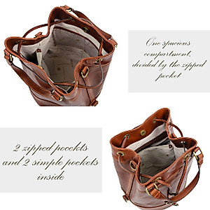 Time Resistance Leather Bucket Bag Full Grain Real Leather Tote Bag for Women