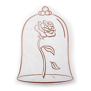 PICNIC TIME Disney Princess Beauty & the Beast Marble Serving Stone, Cheese Board, Charcuterie Board, Serving Tray, (White Marble with Rose Gold Accents)