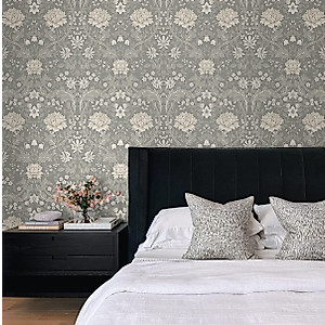 NextWall Honeysuckle Trail Floral Peel and Stick Wallpaper (Daydream Grey)