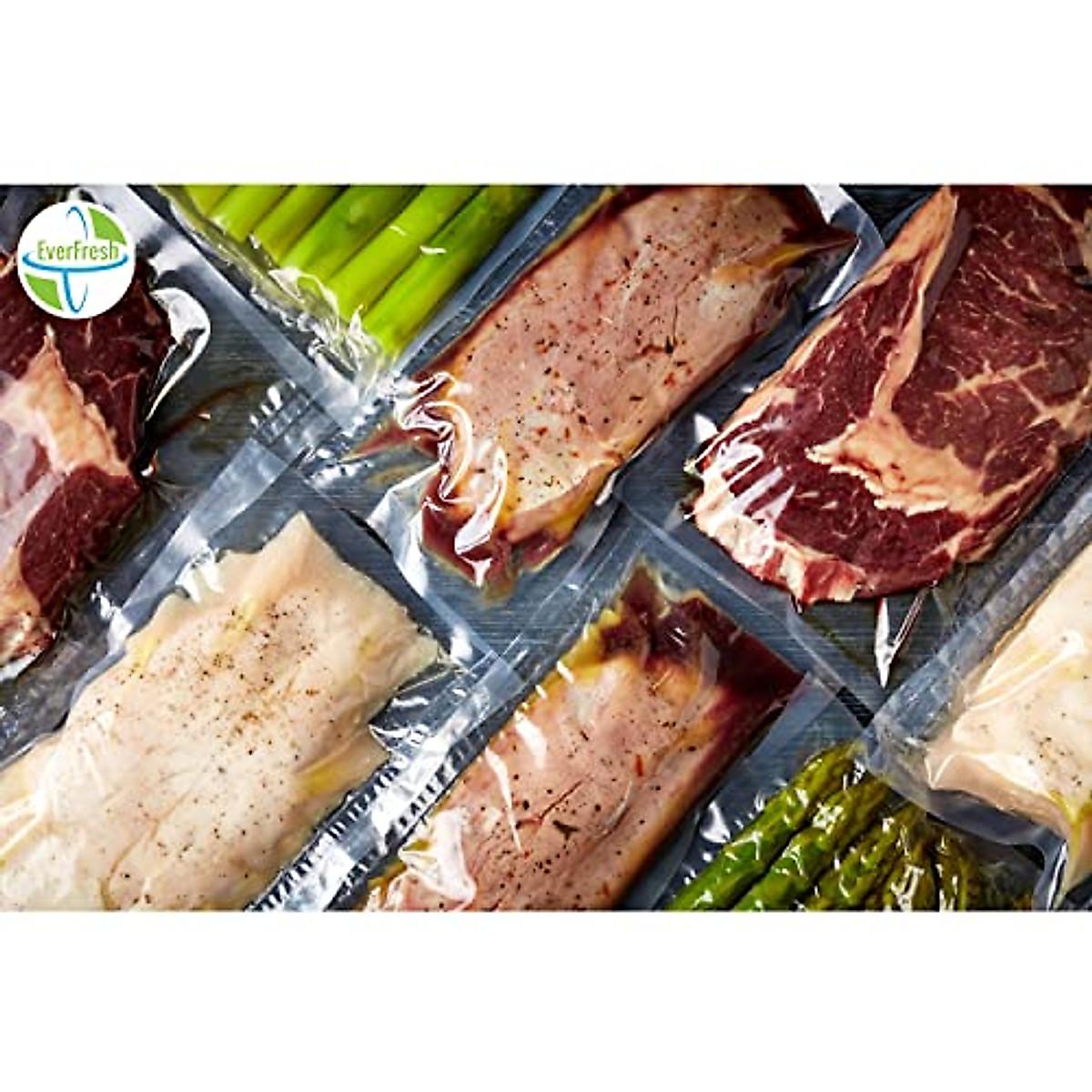 EverFresh 4 x 11" x 25' (Total 100 feet) Vacuum Sealer Rolls-Vacuum Sealer Bags-Vacuum Sealer Machine-Food Sealer Bag-Rolls Compatible with FoodSaver Machines-Sous Vide Bags-Freezer Bags-4 Pack-BPA Free Food Bags-15% thicker embossing than leading supplie