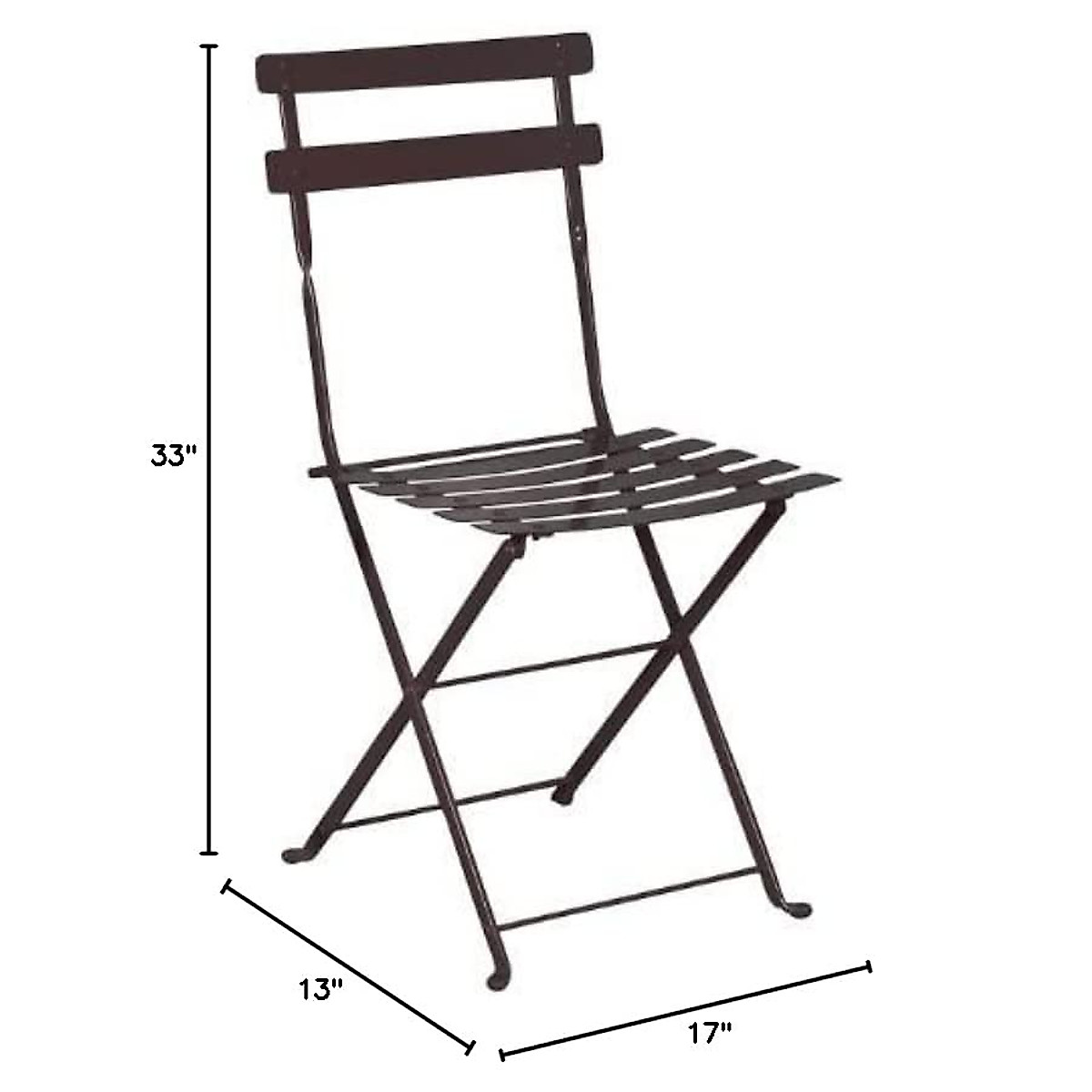 Mobel Designhaus French Café Bistro Folding Side Chair, Jet Black Frame, Steel Metal Slats (Pack of 2)