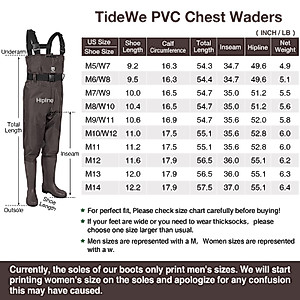 TIDEWE Bootfoot Chest Wader, 2-Ply Nylon/PVC Waterproof Fishing & Hunting Waders with Boot Hanger for Men and Women Brown Size 9