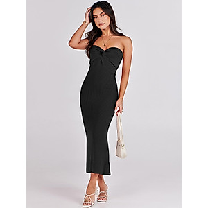 ANRABESS Womens Strapless Semi Formal Long Dress Sexy Summer Sleeveless Bodycon Cocktail Party Evening Date Sweater Dresses Black Small