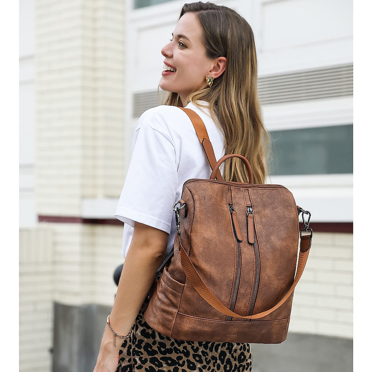 CLUCI Leather Backpack Purse for Women Convertible Large Travel Ladies Designer Fashion Casual Shoulder Bag