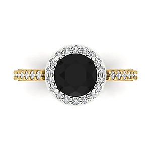 2.5 ct Round Cut Solitaire W/Accent Halo Natural Black Onyx Art Deco Wedding Statement Bridal ring 18K 2 tone Gold Size 9.5