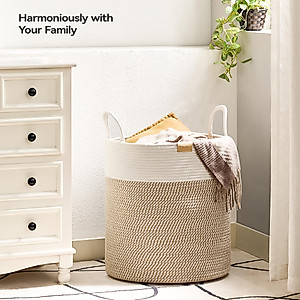 Nunsino 80L Laundry Hamper Basket,Baby Nursery Woven Storage Basket for Toys Bin,Pillows,Blankets,Clothes,Brown&White