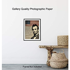 Abe Lincoln Quote, American Flag Art - 8x10 Patriotic Wall Decor for Home or Office - Unique Gift for Republicans, Conservatives, Democrats, Liberals Fans - UNFRAMED Constitution Art