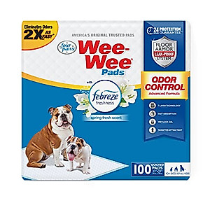 Four Paws Wee-Wee Odor Control with Febreze Freshness Pee Pads for Dogs - Dog & Puppy Pads for Potty Training - Dog Housebreaking & Puppy Supplies - 22" x 23" (100 Count),White