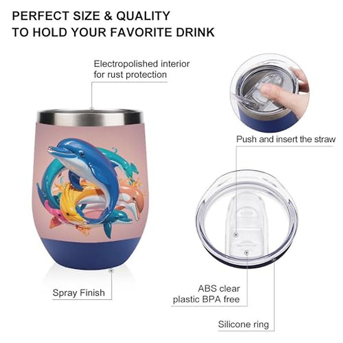 OPTKSNCU 304 Stainless Steel Insulated Cup with Lid, Abstract Animal Dolphin Print Durable, And Easy to Clean – Ideal for Home, Office, And Gift Giving