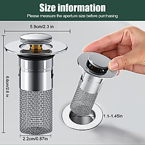2 Piece Bathroom Sink Drain Filter, Bathroom Sink Sewer Filter, Pop-Up Sink Plug, Stainless Steel Filter Basket Hair Collector for Bathroom Sink Plug Replacement