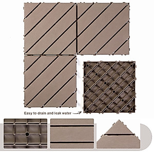 Chaoaixx Plastic Interlocking Deck Tiles,9 Pack Patio Deck Tiles Patio Deck Tiles Waterproof Outdoor Flooring, 10" x 10" Patio Floor Decking Tiles for Porch Poolside, Wood Grain Brown