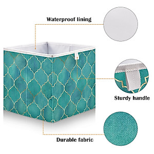 ALAZA Moroccan Gold Line Turquoise Trellis Storage Bin Organizer Foldable Basket for Closet Cabinet Shelf Office 15.75 x 10.63 x 6.96 Inch