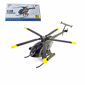 CHUO Remote Control Helicopter for Adults, 1/28 RC Helicopter Toys MD500 C189 2.4G Aircraft 4CH Brushless Single-Rotor RC Airplanes Military Aileronless Helicopter with 6-Axis Gyro - RTF